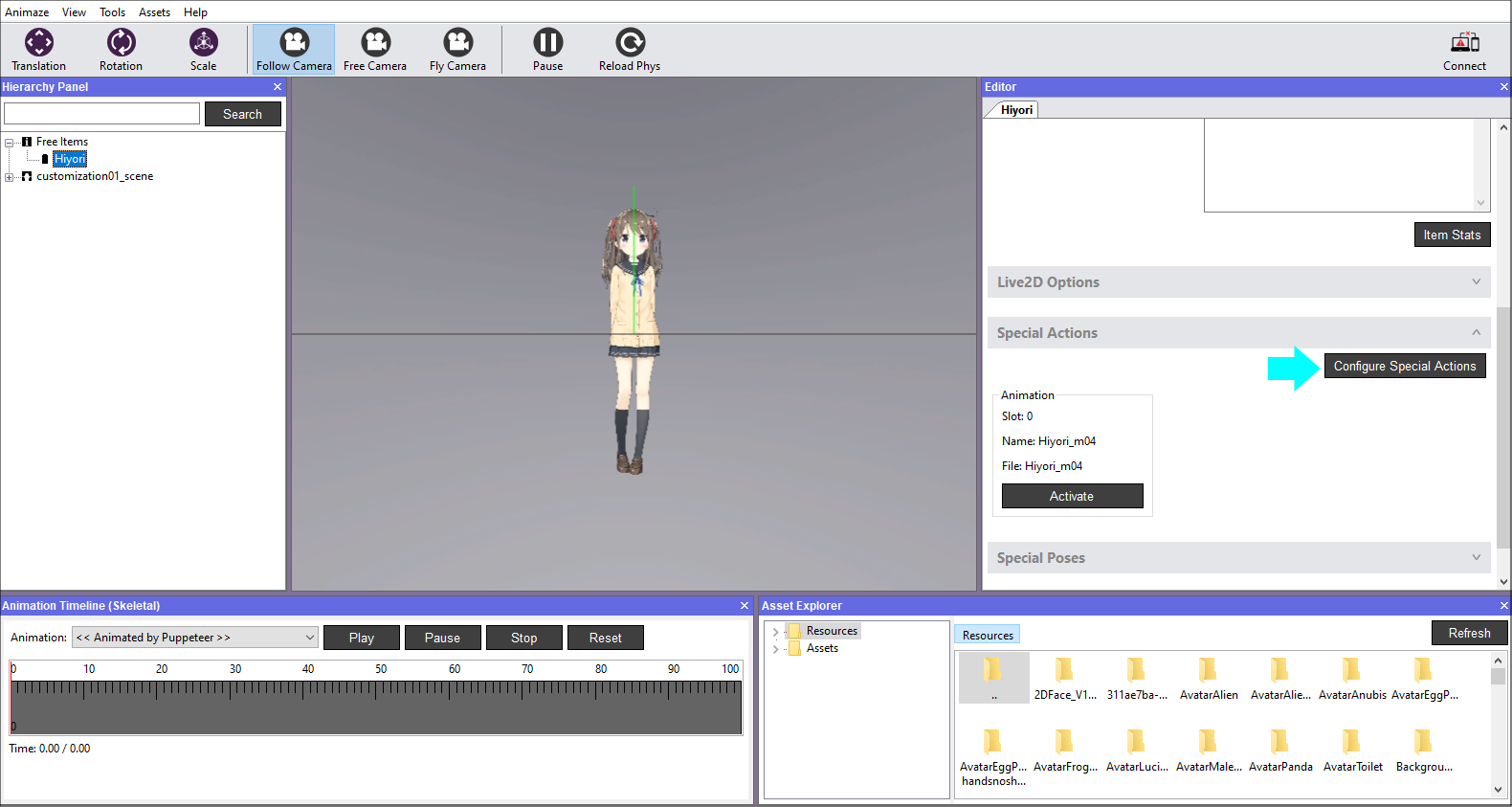 Animaze Manual - Learn how to configure avatar Special Actions