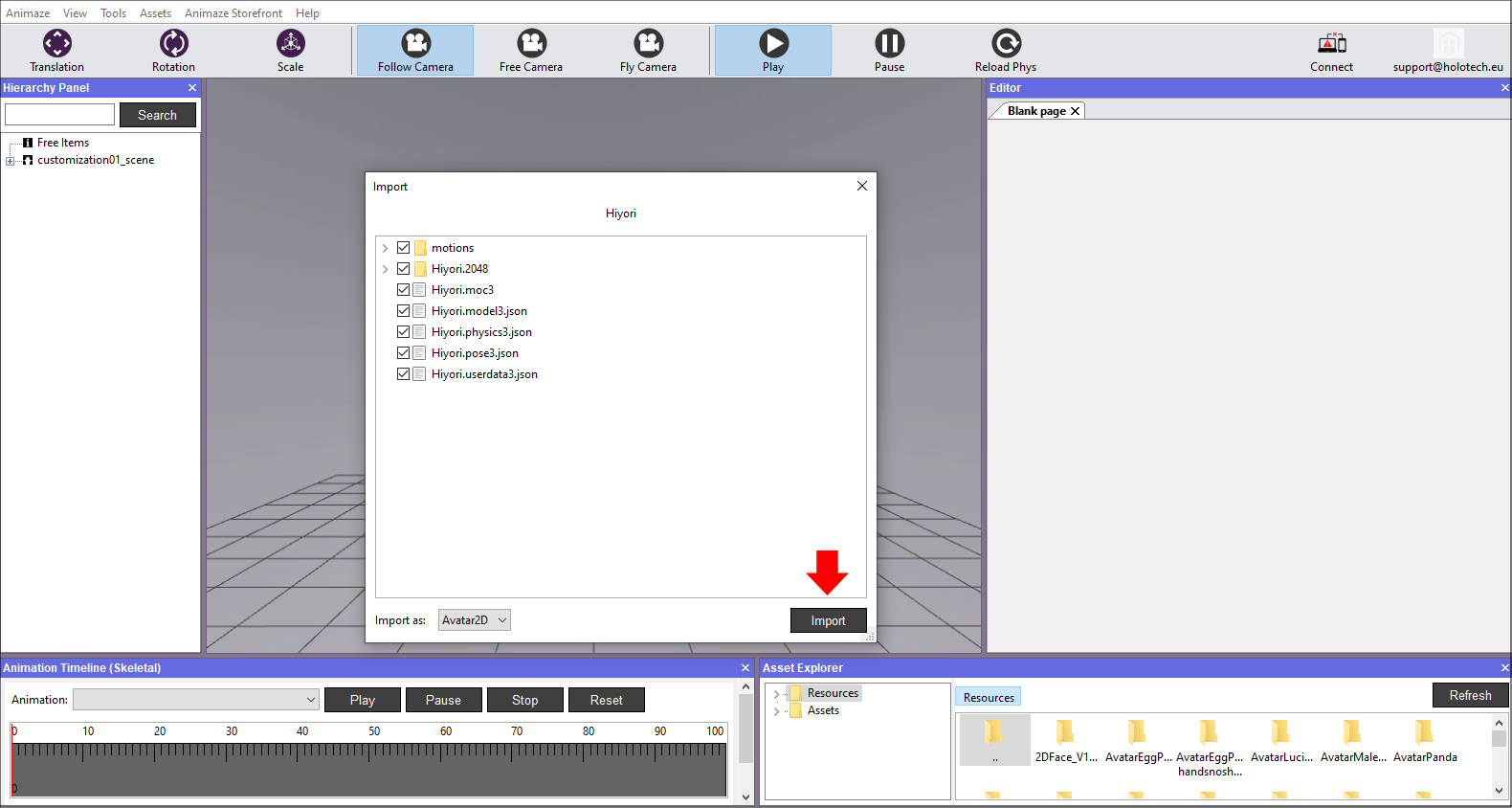 Getting started - Import Live2D model in Animaze Editor