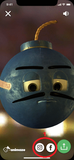 Animaze iPhone: How do I share a screen capture or video on social media?